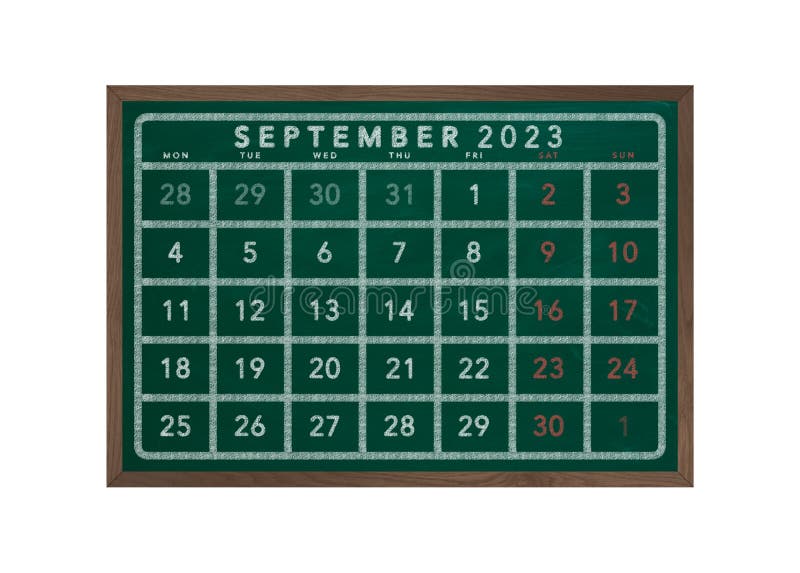 2023 September Green Chalkboard Calendar Stock Image - Image of event ...