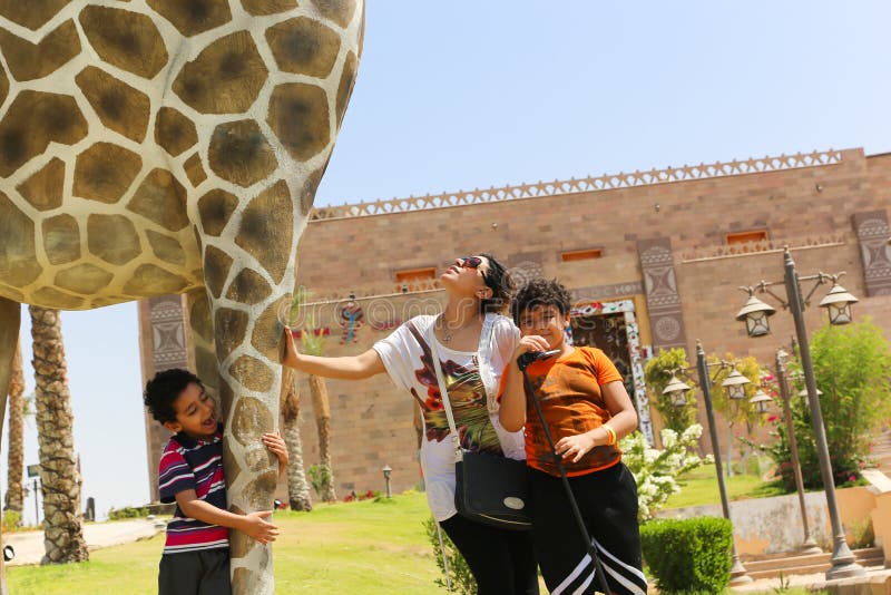 Family at African Park at Aswan, Egypt Stock Image - Image of palm ...
