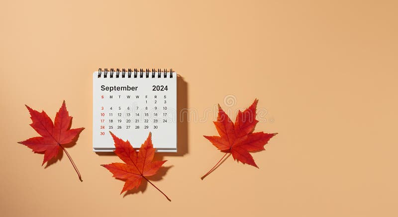September 2024 Calendar with Autumn Leaves - Fall Background Stock ...
