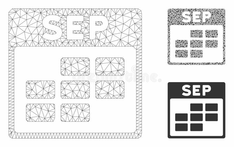 September Calendar Grid Vector Mesh Network Model and Triangle Mosaic ...