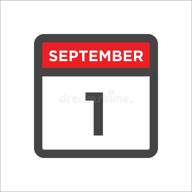 September 1 Calendar Icon with Day and Month Stock Vector ...
