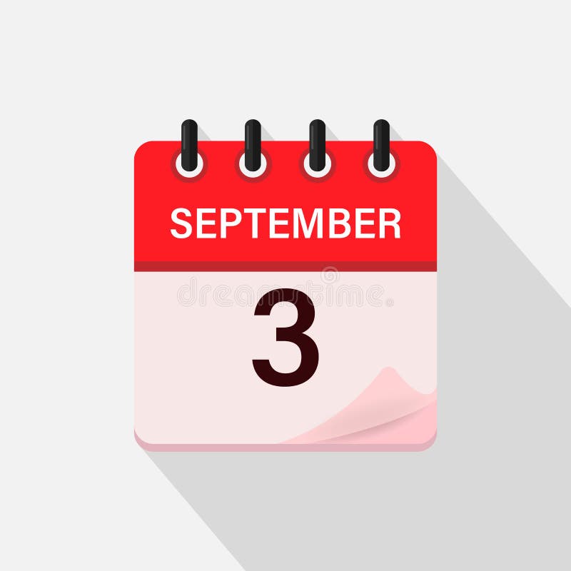 September 3, Calendar Icon with Shadow. Day, Month. Flat Vector ...