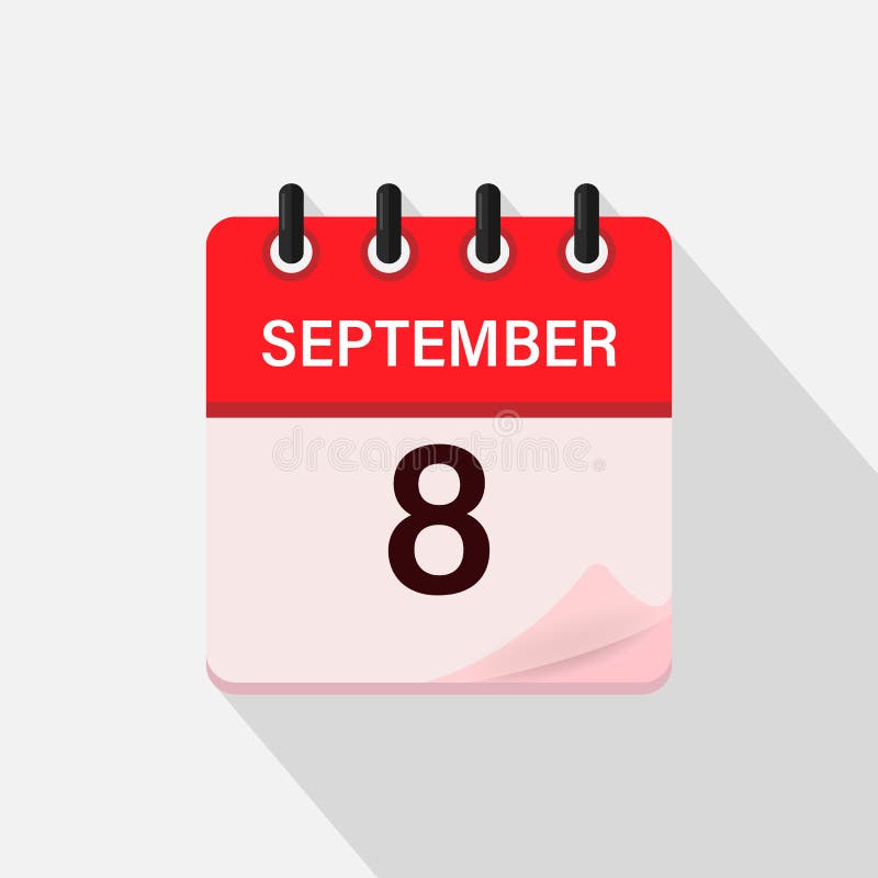 September 8, Calendar Icon with Shadow. Day, Month. Flat Vector ...
