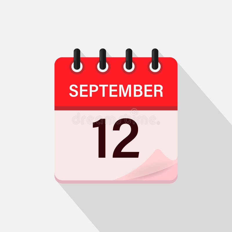 September 12, Calendar Icon with Shadow. Day, Month. Flat Vector ...