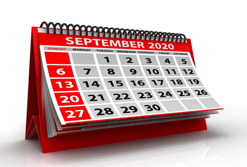 September 2020 Calendar Isolated on White Background. 3D Illustration ...