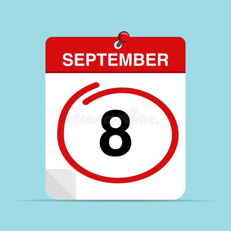 September 8 Calendar Leaf with Red Mark Stock Vector - Illustration of ...