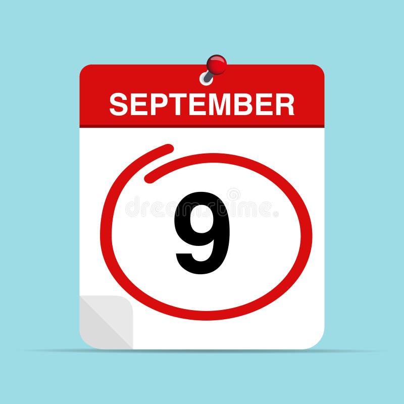 September 9 Calendar Leaf with Red Mark Stock Vector - Illustration of ...