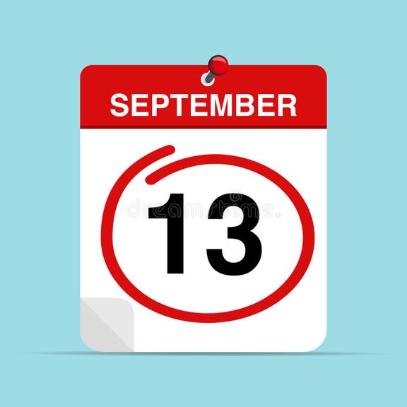 September 13 Calendar Leaf with Red Mark Stock Vector - Illustration of ...