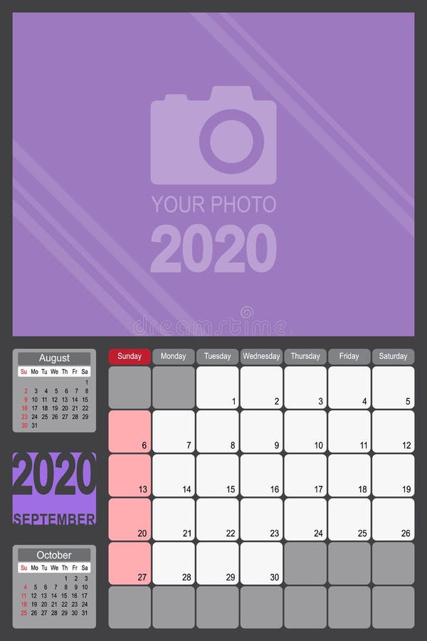 September 2020 Calendar Monthly Planner Design Stock Vector ...
