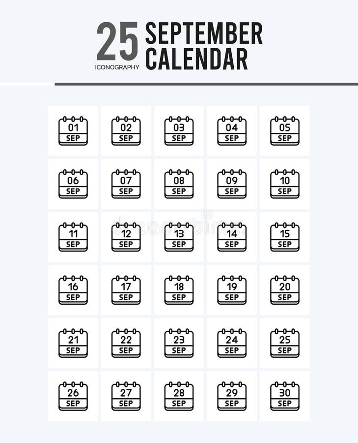 25 September Calendar Outline Icons Pack Vector Illustration Stock ...