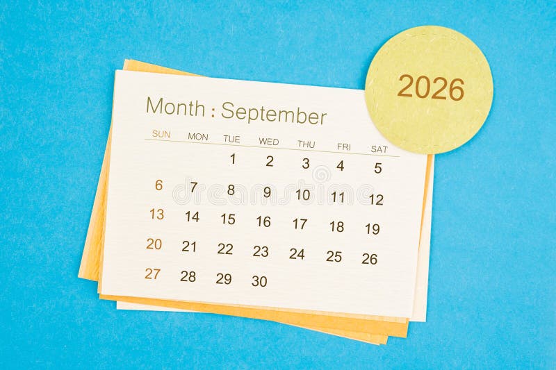 September 2026 Calendar Page on Blue Background Stock Image - Image of ...