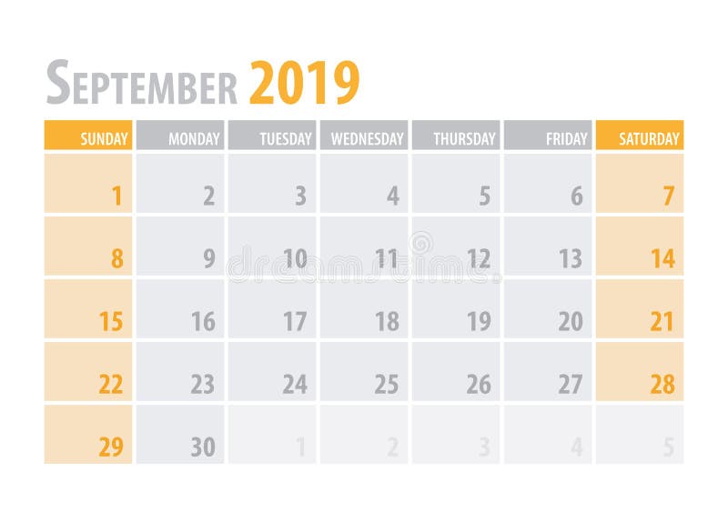 September. Calendar Planner 2019 in Clean Minimal Table Simple Style ...
