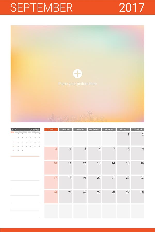 September 2017 Calendar with Space for Picture Stock Vector ...