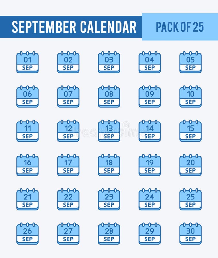 25 September Calendar. Two Color Icons Pack. Vector Illustration Stock ...