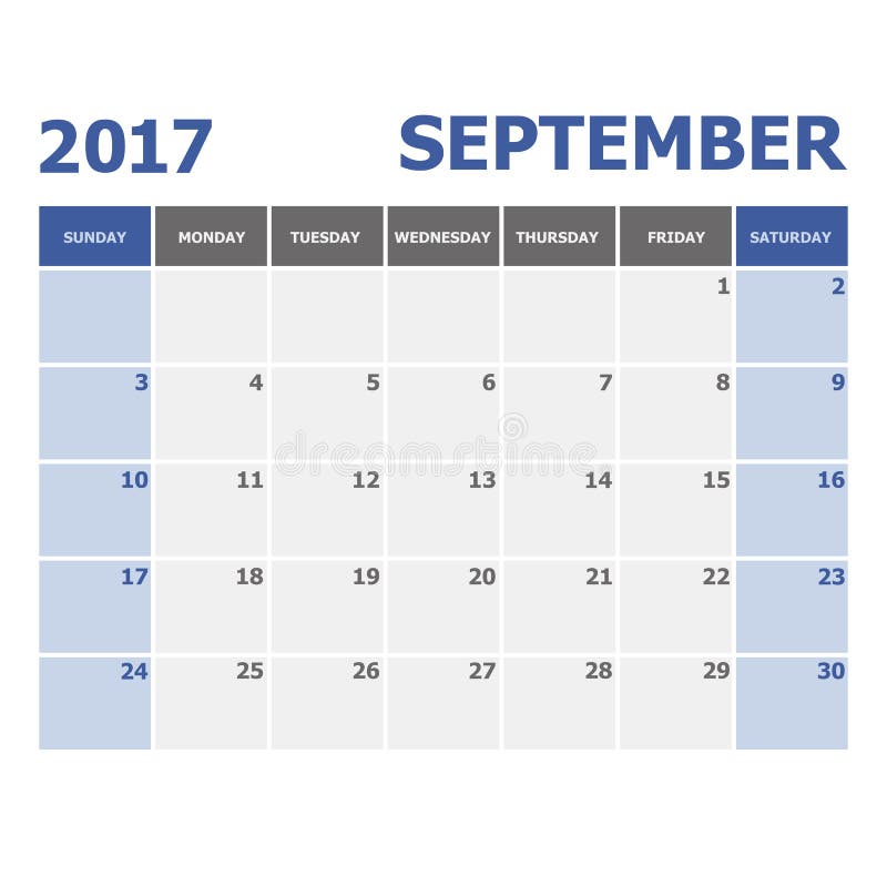 2017 September Calendar Week Starts on Sunday Stock Vector ...