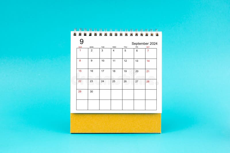 September 2024 Desk Calendar on Blue Background Stock Image - Image of ...