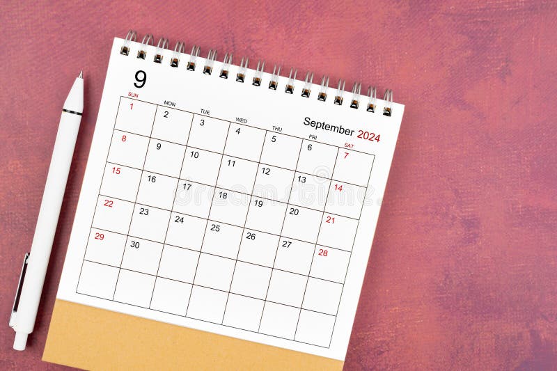 September 2024 Desk Calendar and Pen on Red Background Stock Image ...