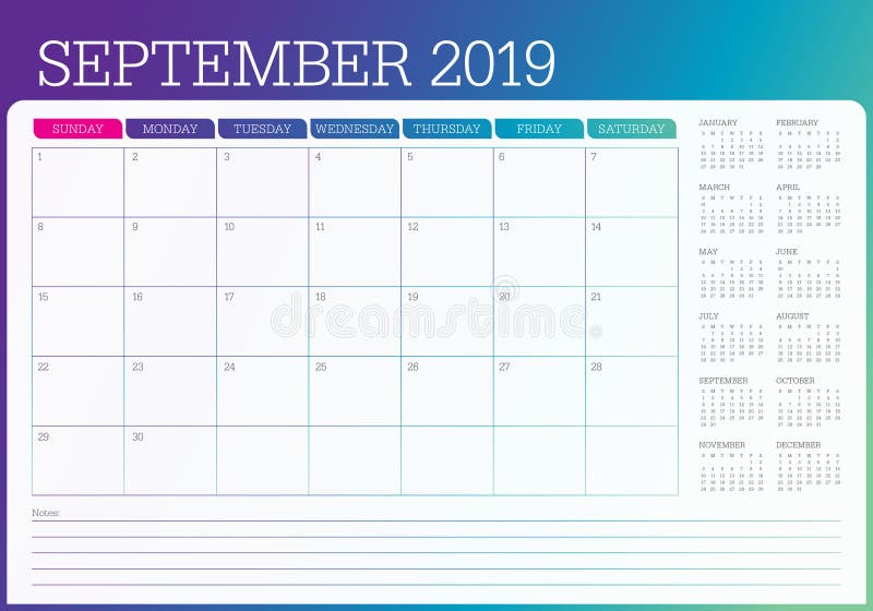 September 2019 Desk Calendar Vector Illustration Stock Vector ...