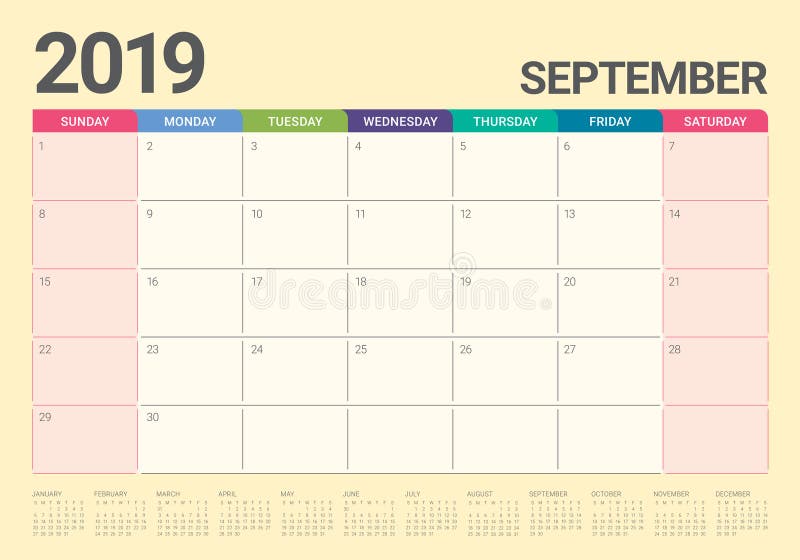 September 2019 Desk Calendar Vector Illustration Stock Vector ...