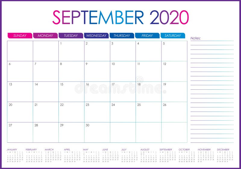 September 2020 Desk Calendar Vector Illustration Stock Vector ...