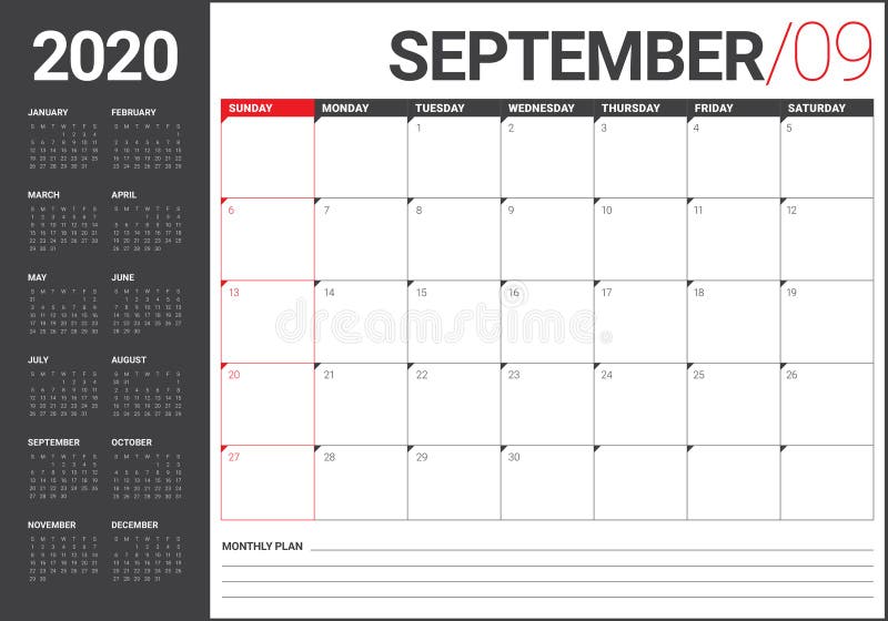 September 2020 Desk Calendar Vector Illustration Stock Vector ...