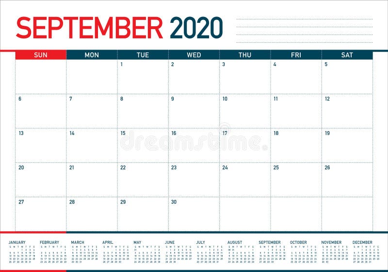 September 2020 Desk Calendar Vector Illustration Stock Vector ...