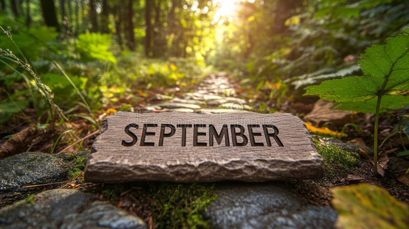 September Enchantment Cozy Rustic Sign on a Magical Forest Path Lit by ...