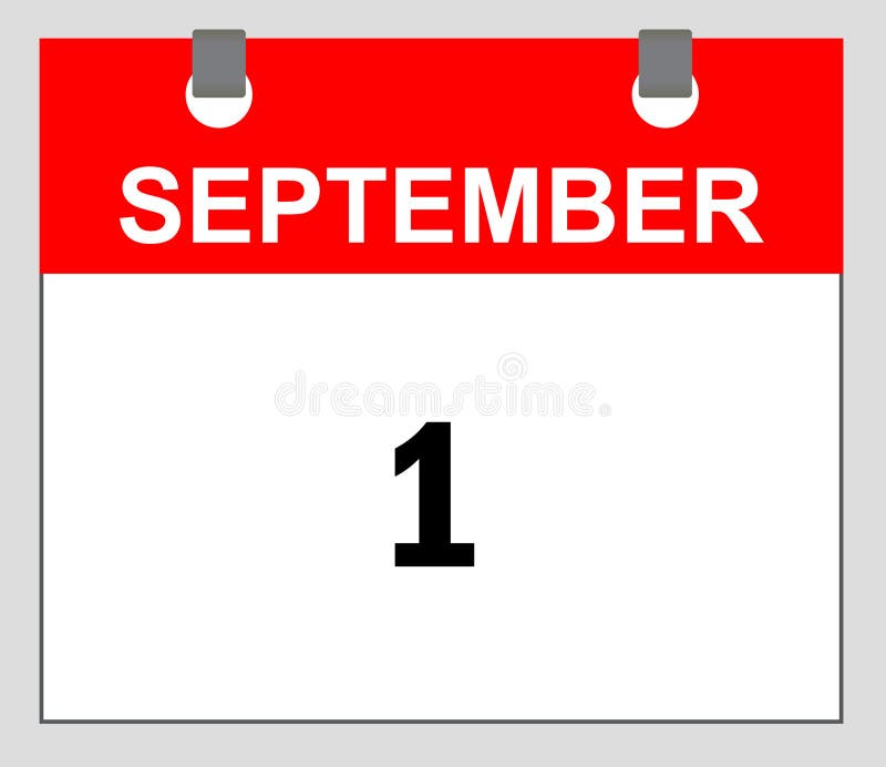 September First, Calendar Icon Red and White, Calendar Vector, Date ...