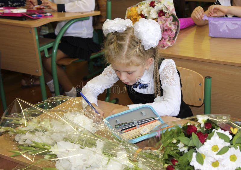 September 1, the First Lesson in School Stock Image - Image of girls ...