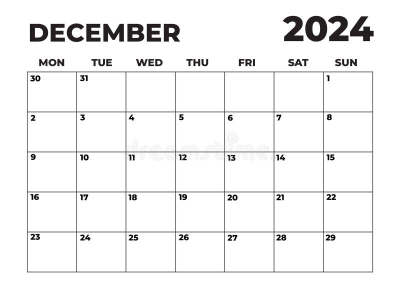 December 2024 Monday Start Landscape Monthly Planner Stock Vector ...