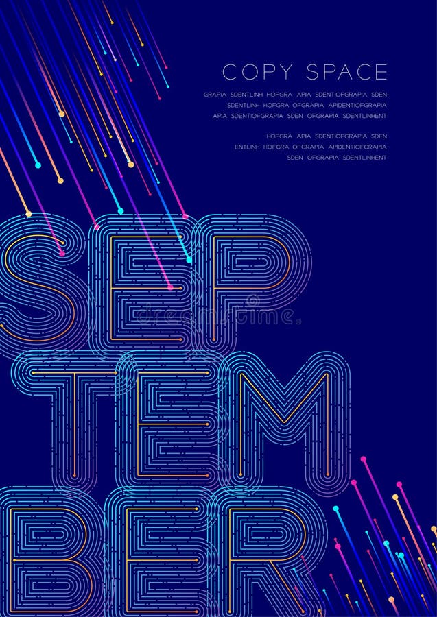 September Month Big Text Dot and Dash Line Pattern Layer Overlay ...