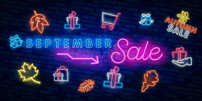 Neon Symbol for September : Month Name with Colorful Elements : Vector ...