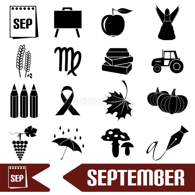 September Month Theme Set of Simple Icons Eps10 Stock Vector ...