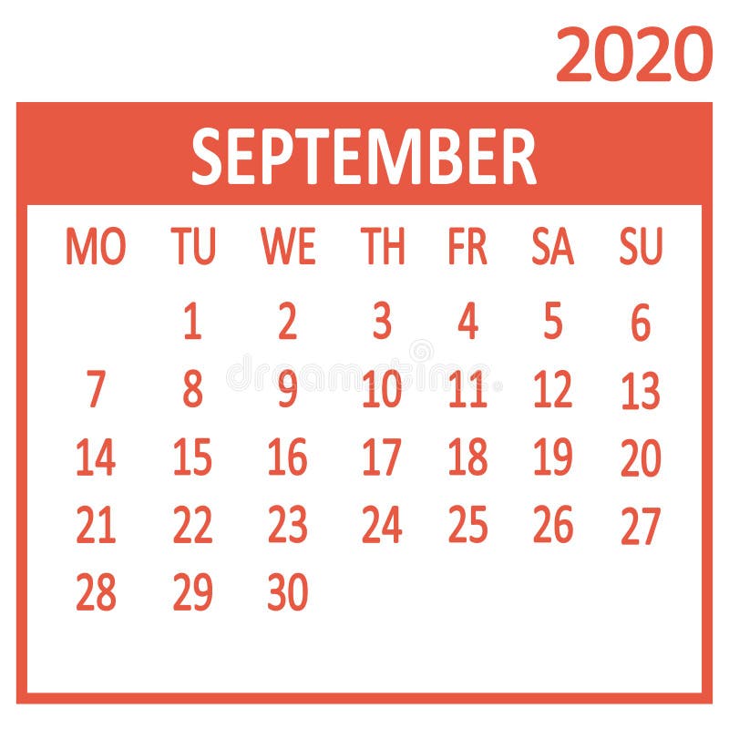 September. Ninth Page of Set. Calendar 2020, Template. Week Starts from ...