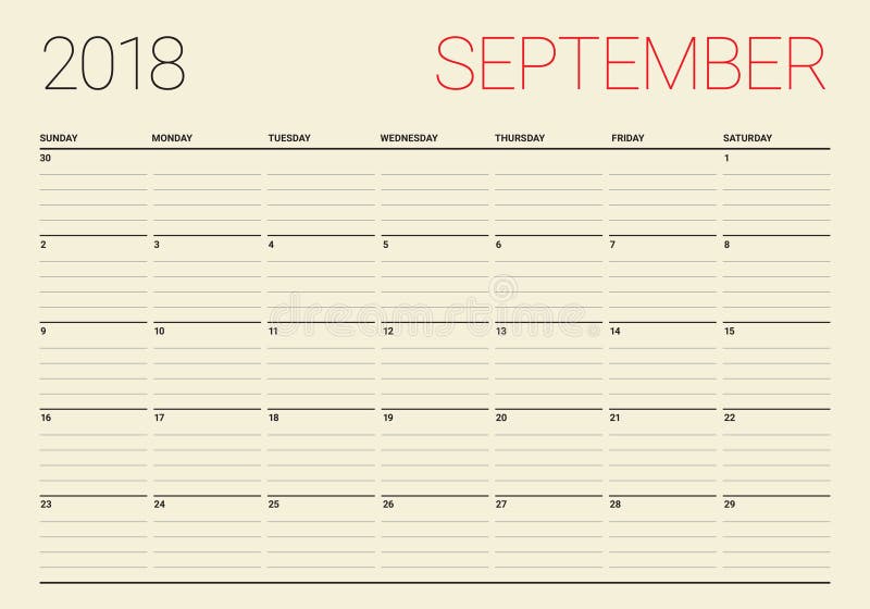 September 2018 Planner Calendar Vector Illustration Stock Vector ...
