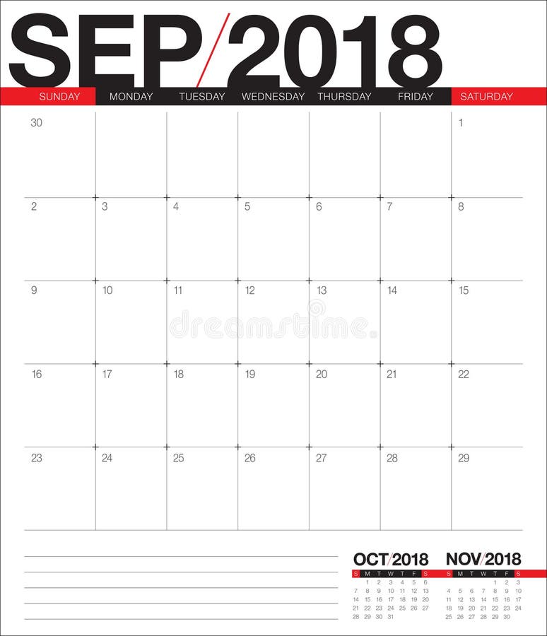 September 2018 Planner Calendar Vector Illustration Stock Vector ...