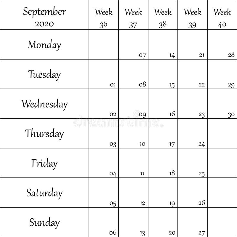 PLANNER SEPTEMBER 2020 on TRANSPARENT BACKGROUND Stock Vector ...