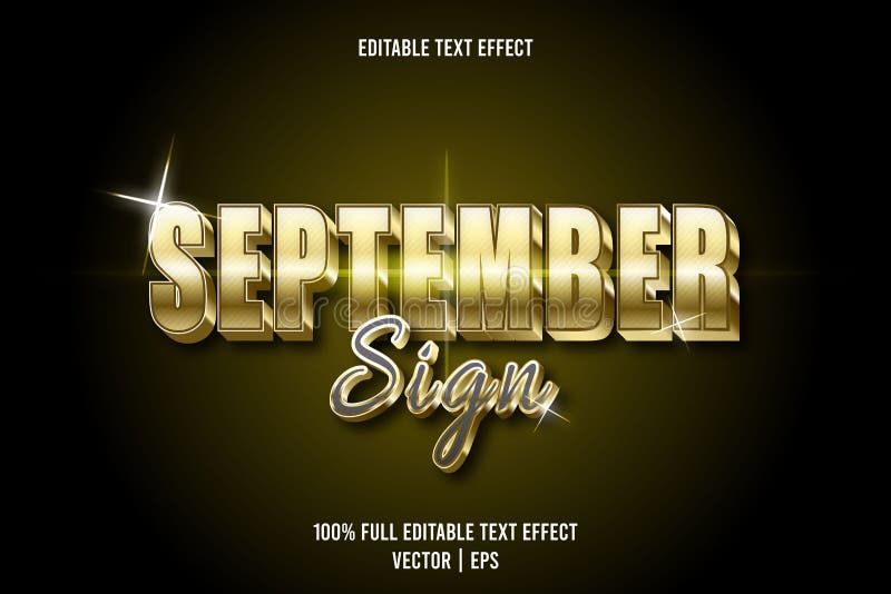 September Sign Editable Text Effect Emboss Elegant Style Stock Vector ...