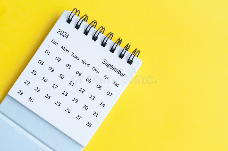September 2024 Table Calendar on Yellow Cover Background with ...