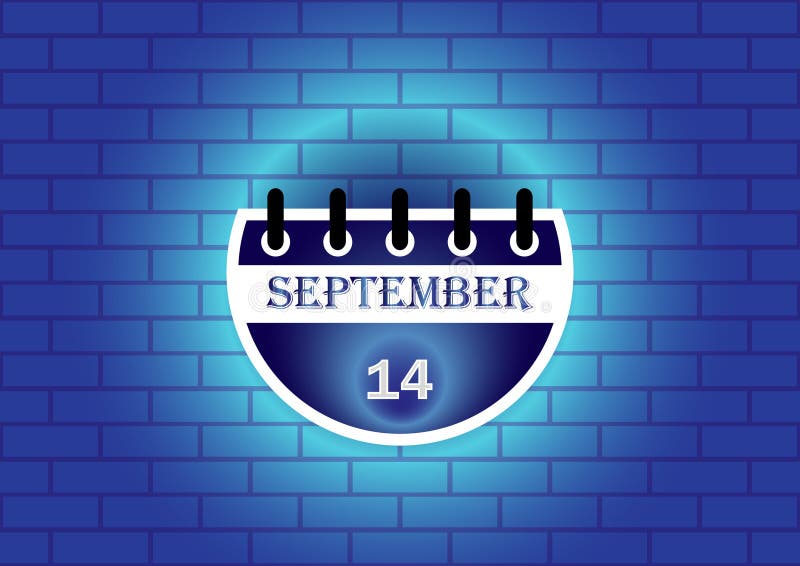 September 14th on a Calendar Displayed Against a Blue Brick Wall. a ...