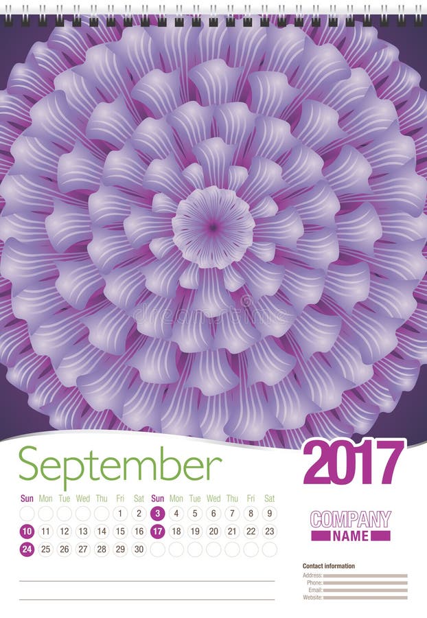 September Wall Calendar 2017 Template with Abstract Floral Design ...