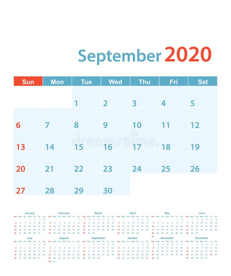 September 2020 Wall Style Calendar Stock Vector - Illustration of ...