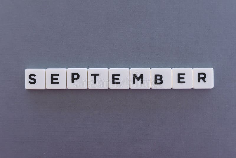 September Word Made of Square Letter Word on Grey Background Stock ...