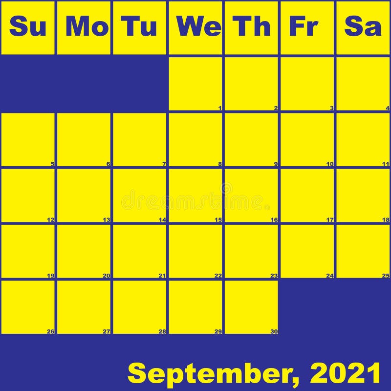 2021 September Yellow on Blue Planner Calendar Stock Vector ...