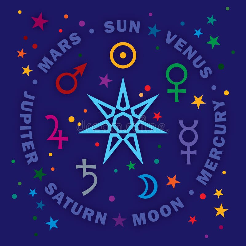 The Septener. Star of the Magicians. Seven Planets of Astrology. Stock ...