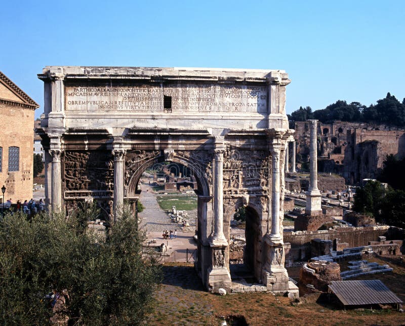 De Triomfboog Van Rome - Van Septimus Severus Stock Foto - Image of ...
