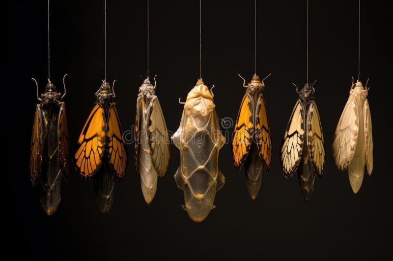 Sequence of Butterfly Emerging from Chrysalis Stages Stock Photo ...