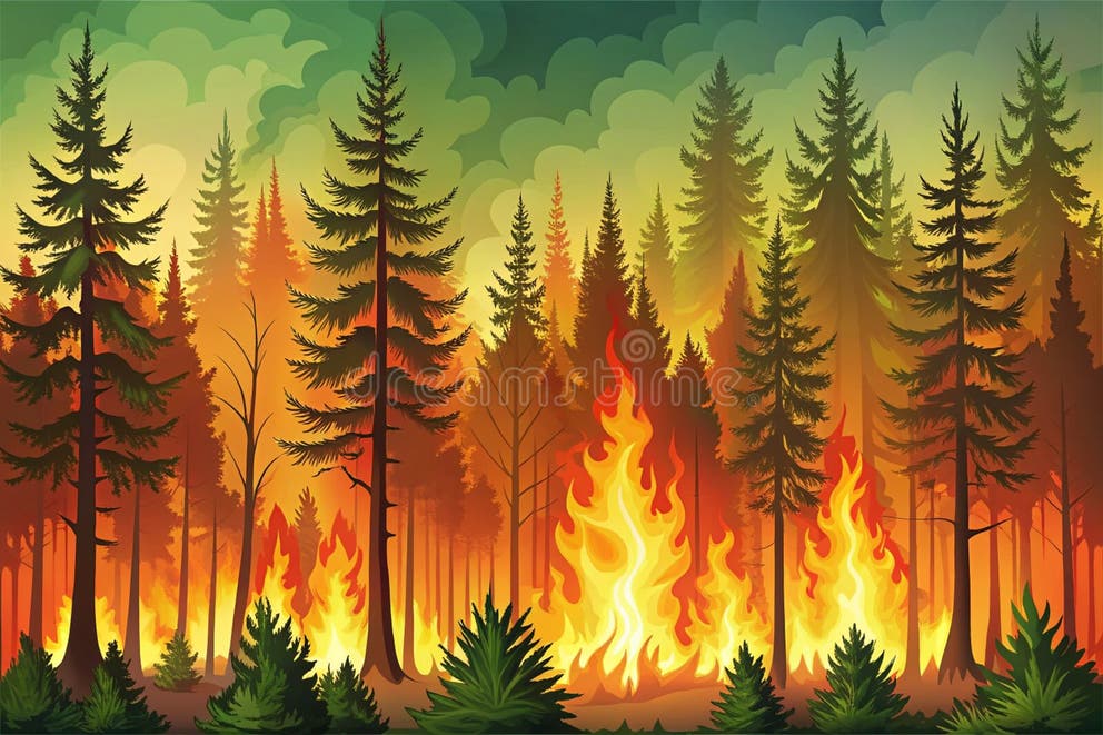 Sequence of Fire in the Forest Stock Illustration - Illustration of ...