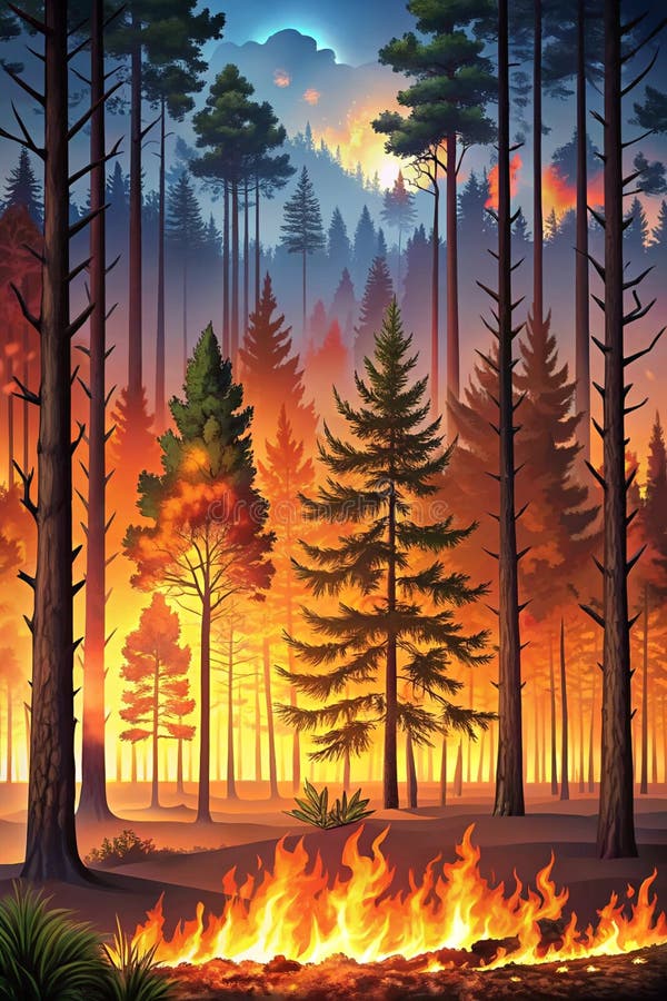 Sequence of Fire in the Forest Stock Illustration - Illustration of ...