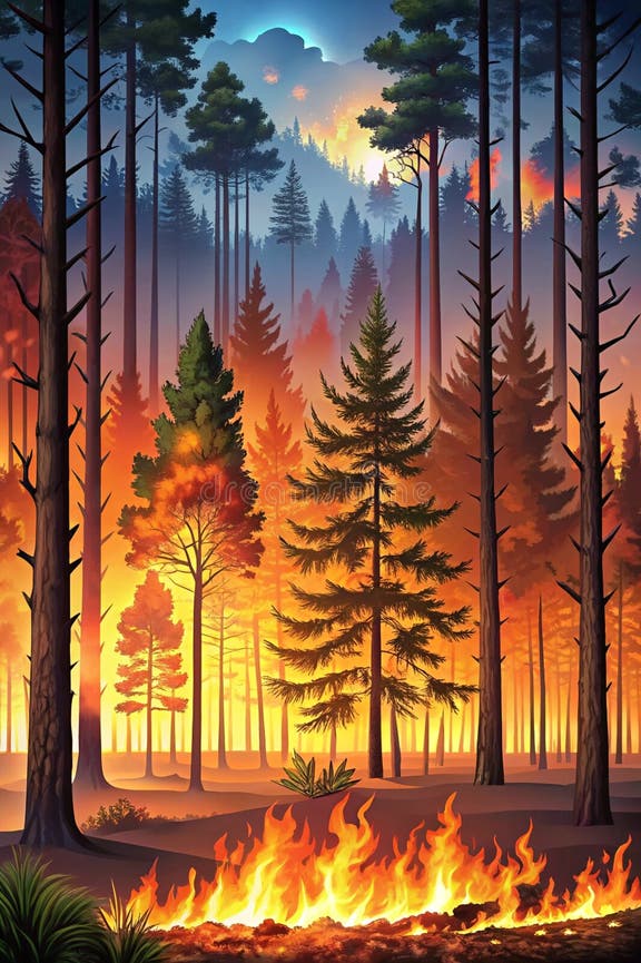 Sequence of Fire in the Forest Stock Illustration - Illustration of impactful, dramatic: 363870757